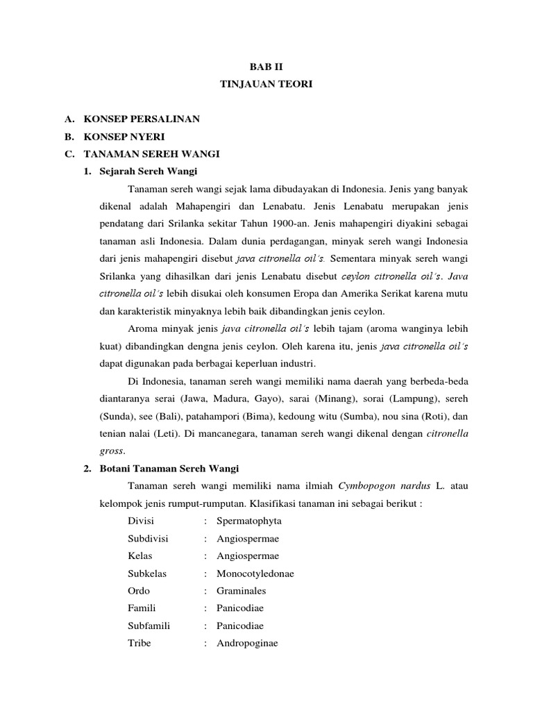 BAB II Tinjauan Teori Sereh Wangi | PDF