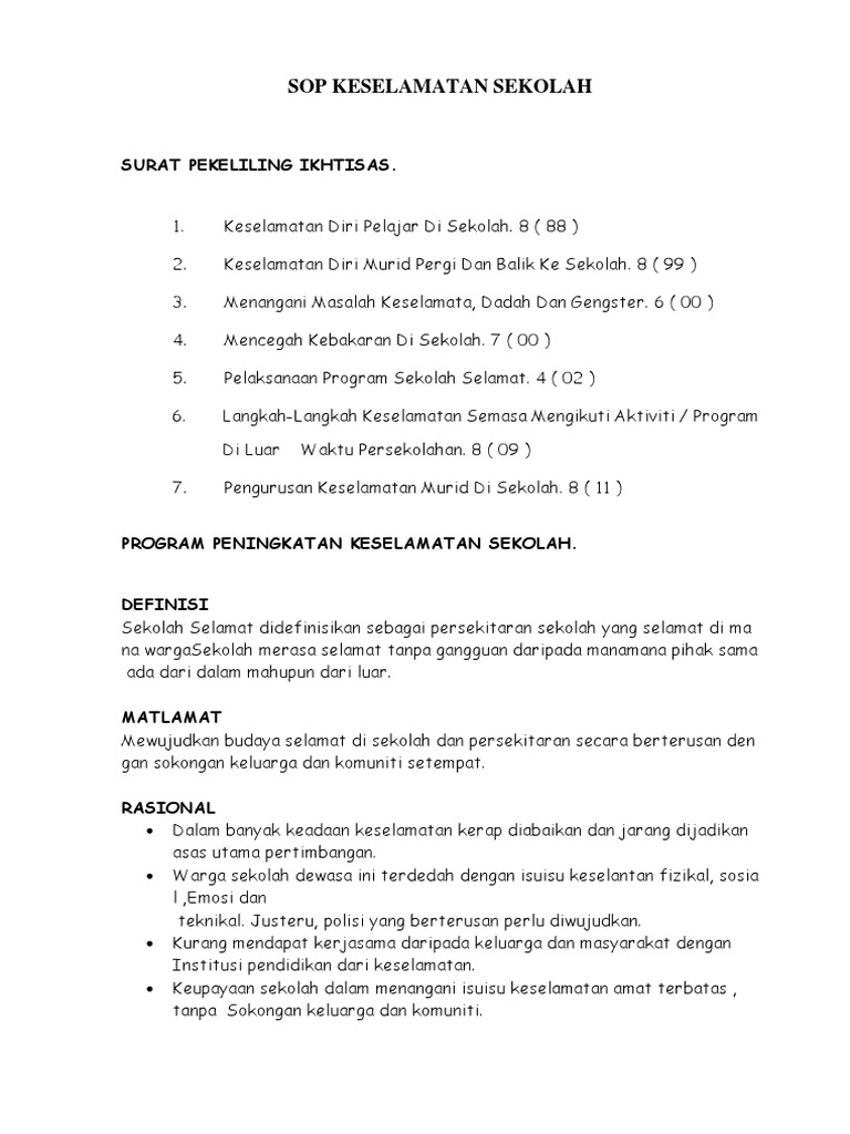 Sop Keselamatan Sekolah | PDF