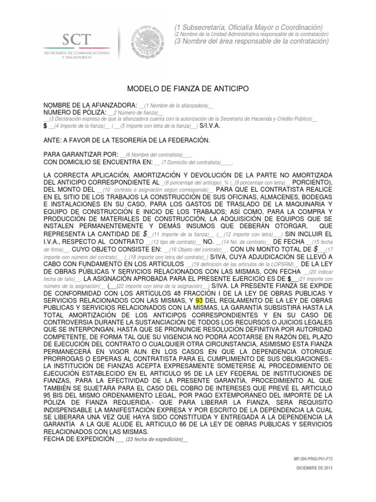 Fianza de Anticipo | PDF | Información del gobierno | Instituciones sociales