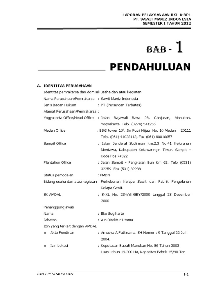 F-Contoh Pelaporan RKL RPL Bab 1 | PDF