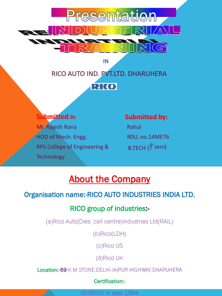 Rico Auto Ind. PVT - Ltd. Dharuhera: Submitted Submitted by | PDF ...
