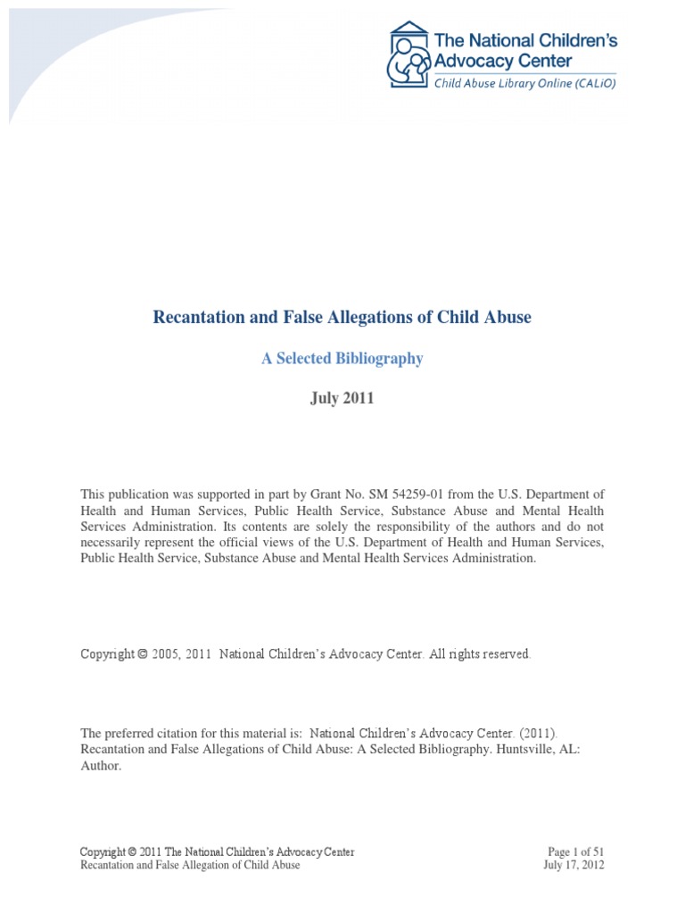 Recantation False Allegations Bib4 PDF | PDF | Child Abuse | Child ...