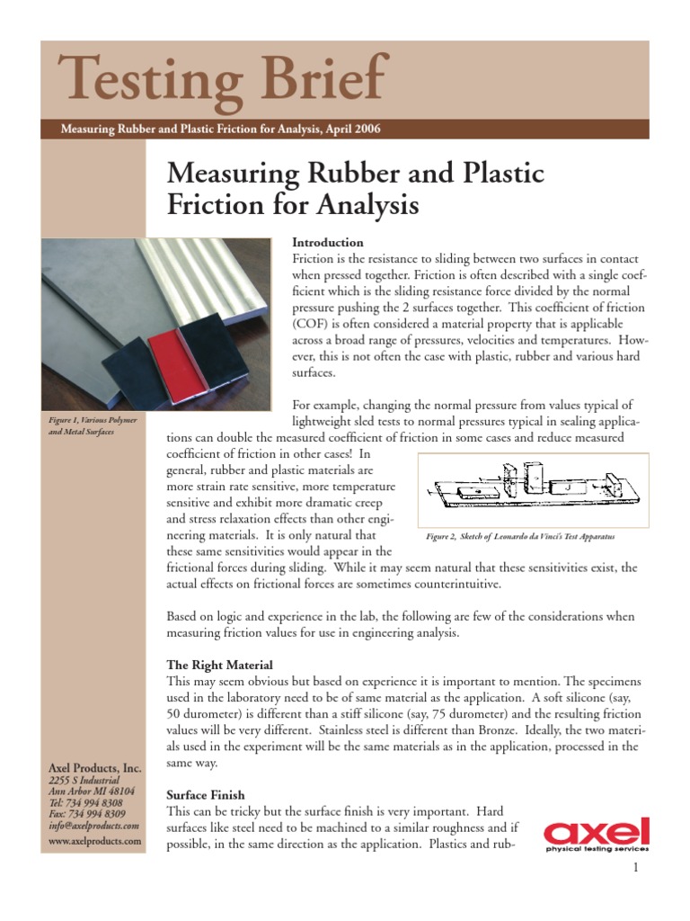 Testing Brief: Measuring Rubber and Plastic Friction For Analysis | PDF ...