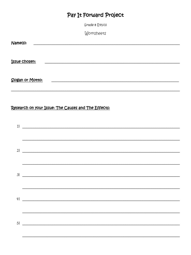 Pay It Forward Project Worksheets | PDF