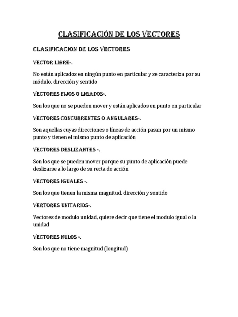 Clasificación de Los VECTORES | PDF