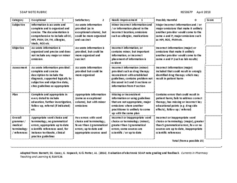Soap Rubric | PDF | Cognitive Science | Clinical Medicine
