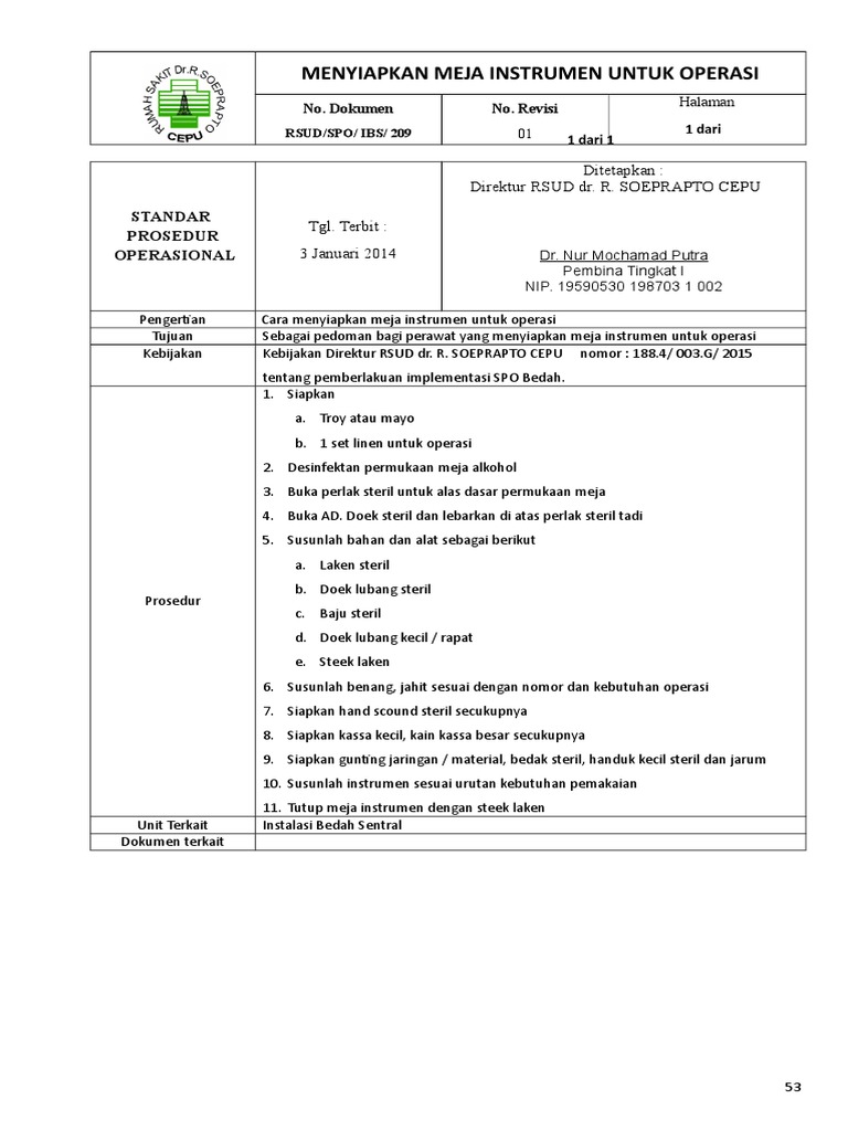 Menyiapkan Meja Instrumen Operasi | PDF