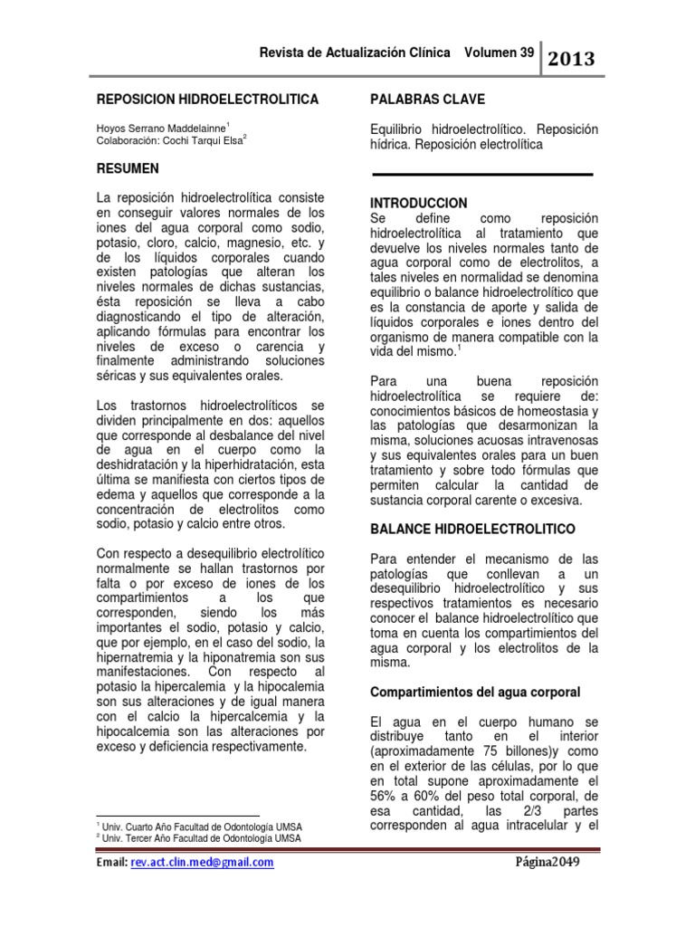 Reposicion Electrolitica | PDF | Potasio | Dieta y nutrición