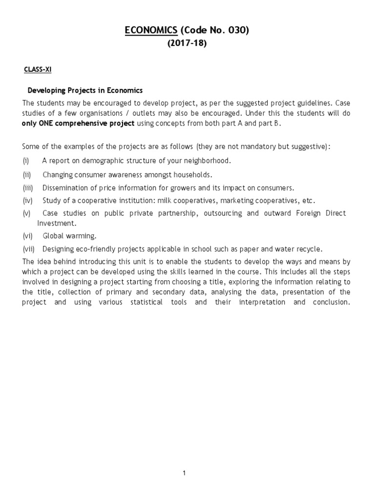 ECONOMICS (Code No. 030) : Developing Projects in Economics | PDF ...