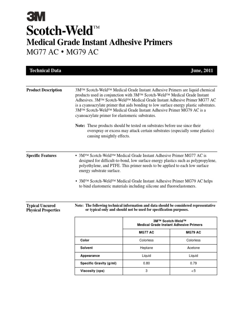 Scotch-Weld: Medical Grade Instant Adhesive Primers | PDF | Adhesive ...