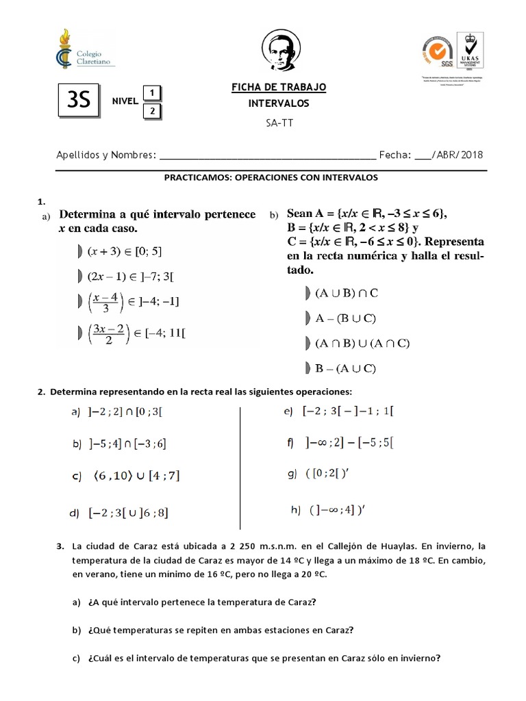 Intervalos Ficha | PDF | Intervalo (Matemáticas) | Análisis real