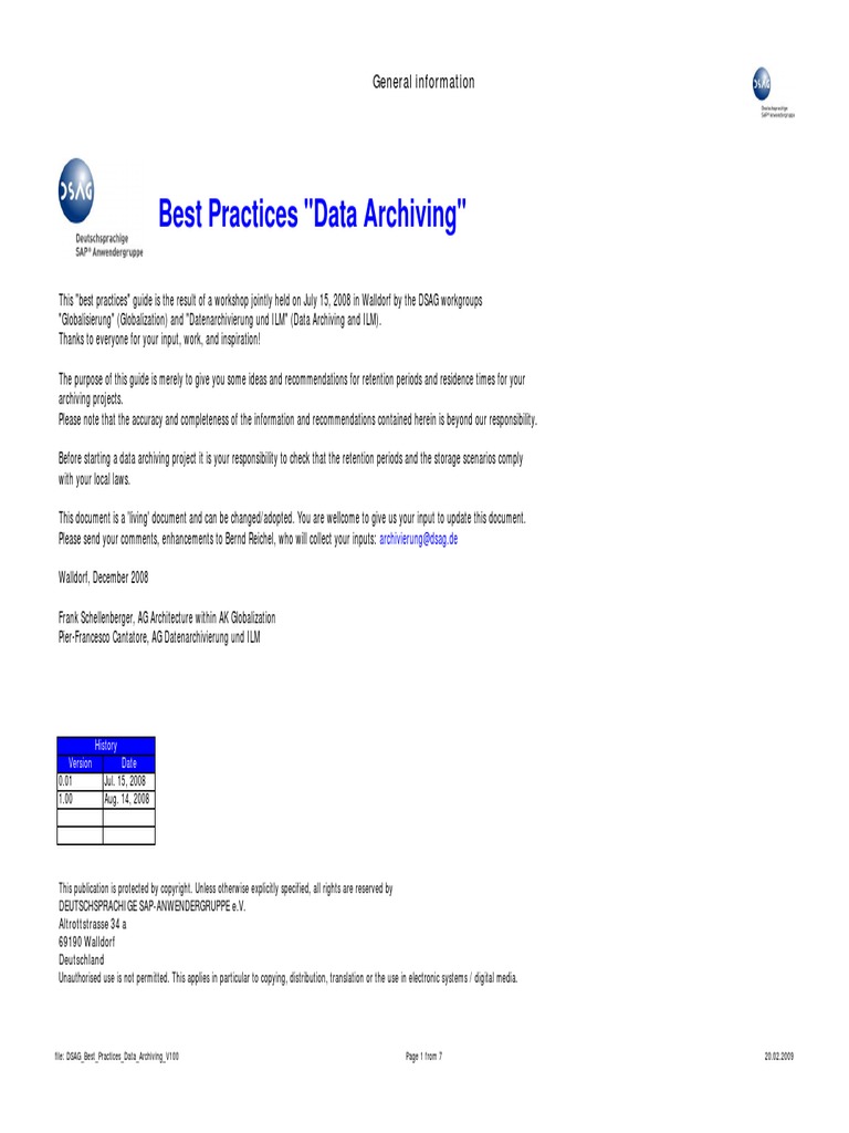 DSAG Best Practices Data Archiving V100 PDF | PDF