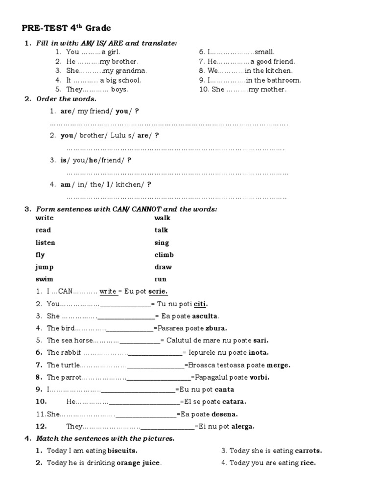 4th Grade English Pre-Test | PDF