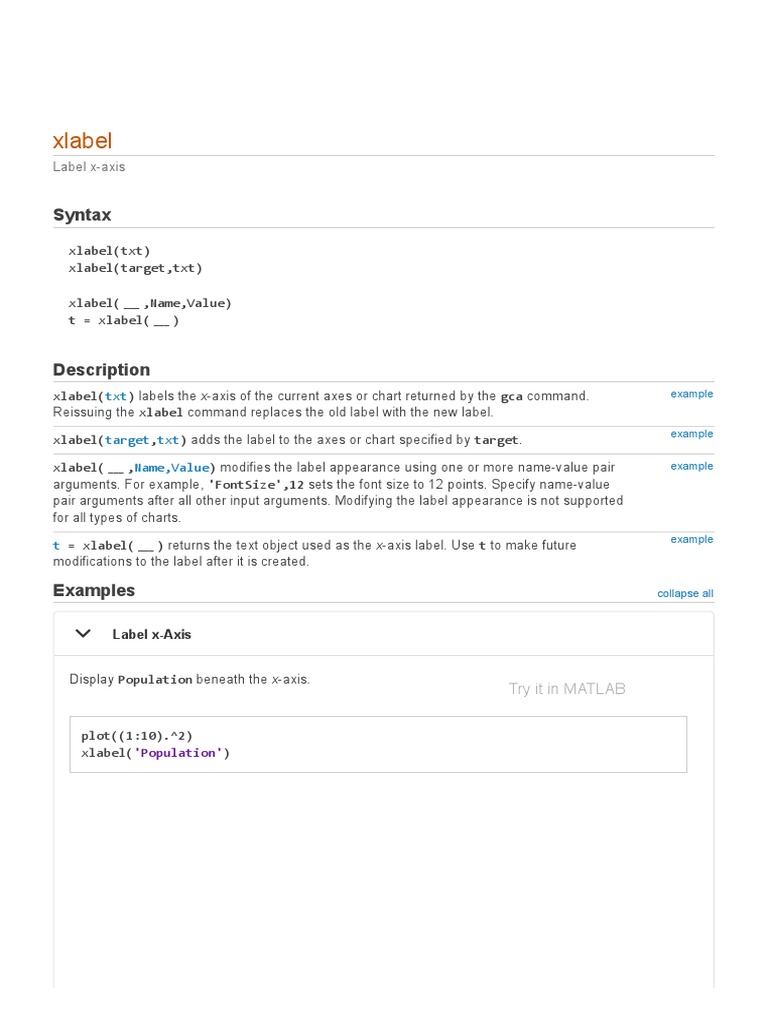 Label X-Axis - MATLAB Xlabel | PDF | Array Data Type | Typefaces