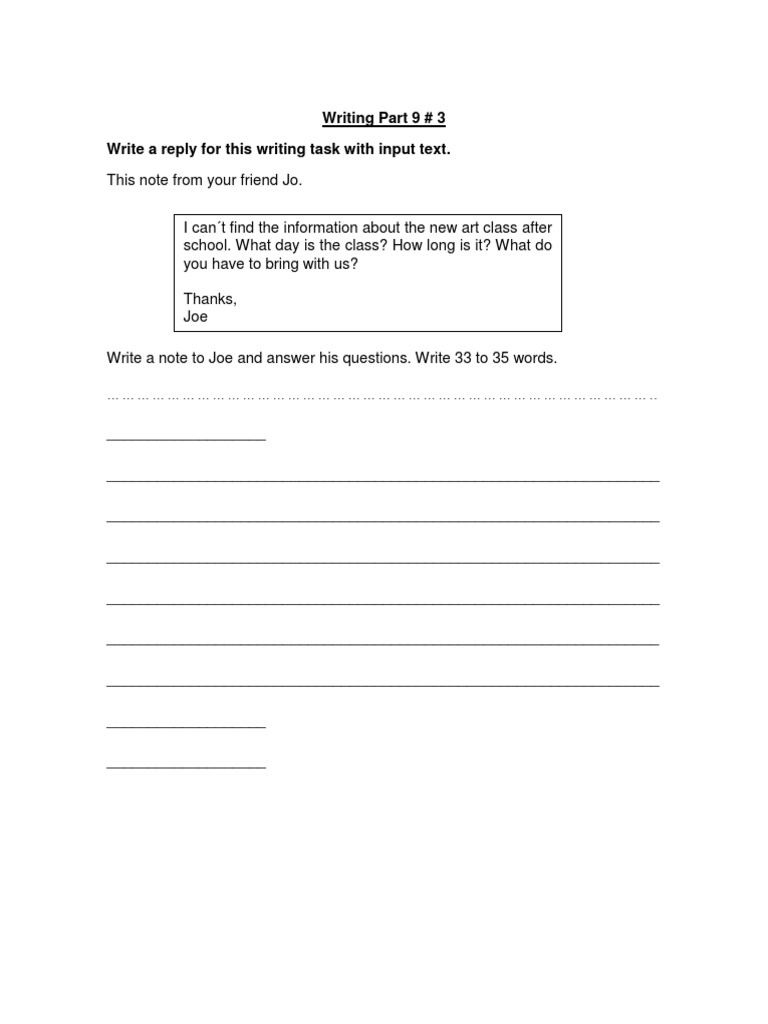 KET Writing Part 9 No 3 | PDF