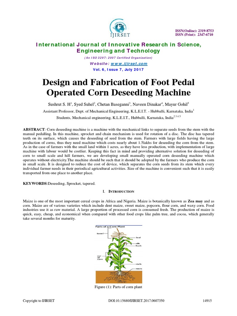 350 - Design and Fabrication of Foot Pedal Operated Corn Deseeding ...