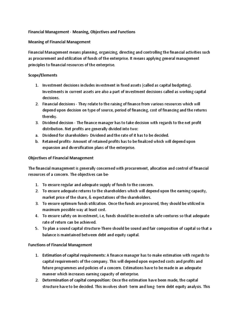 Financial Management - Meaning, Objectives and Functions Meaning of ...