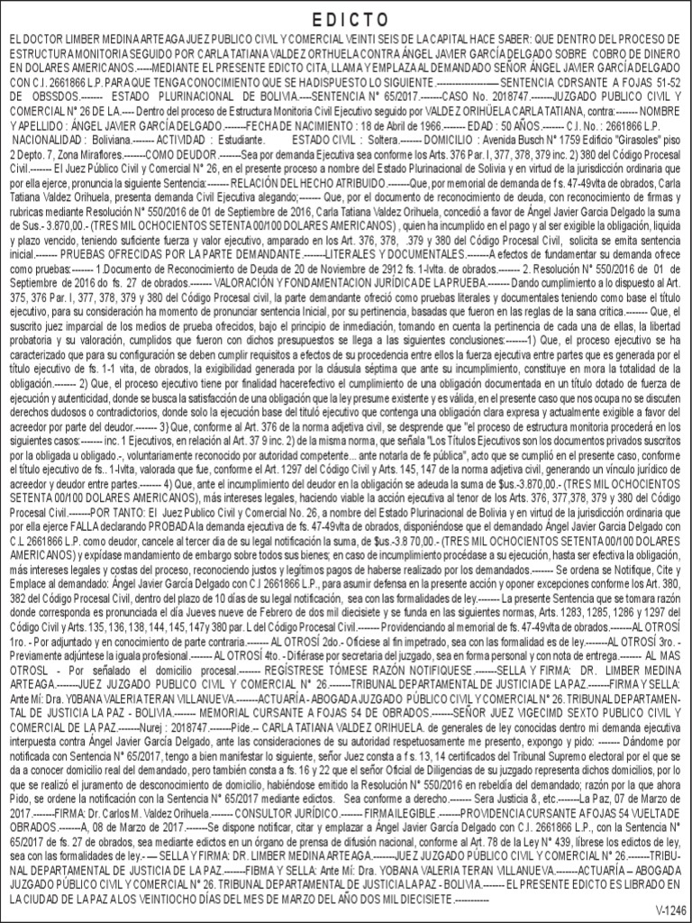 Edicto Proceso Ejecutivo Actual | PDF | Evidencia (ley) | Demanda judicial