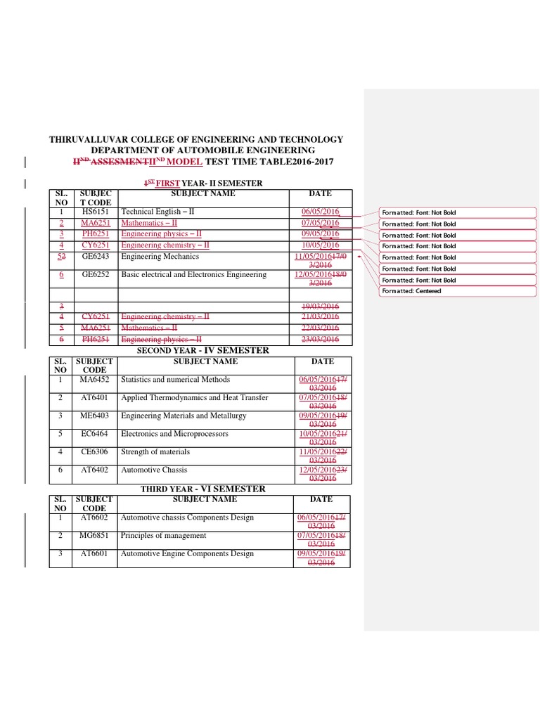 Time Table MODEL 2 | PDF | Engineering | Automotive Industry