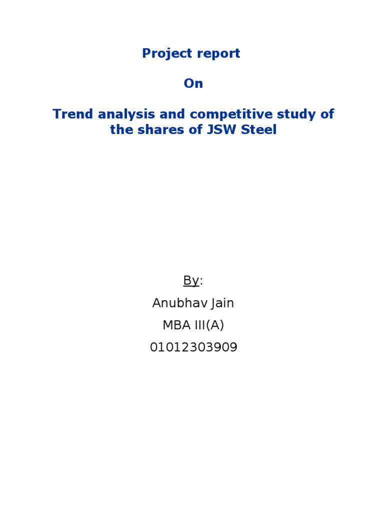 Project Report On Trend Analysis and Competitive Study of The Shares of JSW Steel | PDF ...