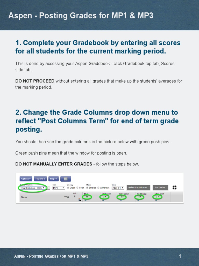 Posting Grades in Aspen for MP1 & MP3 | PDF | Menu (Computing) | Button ...