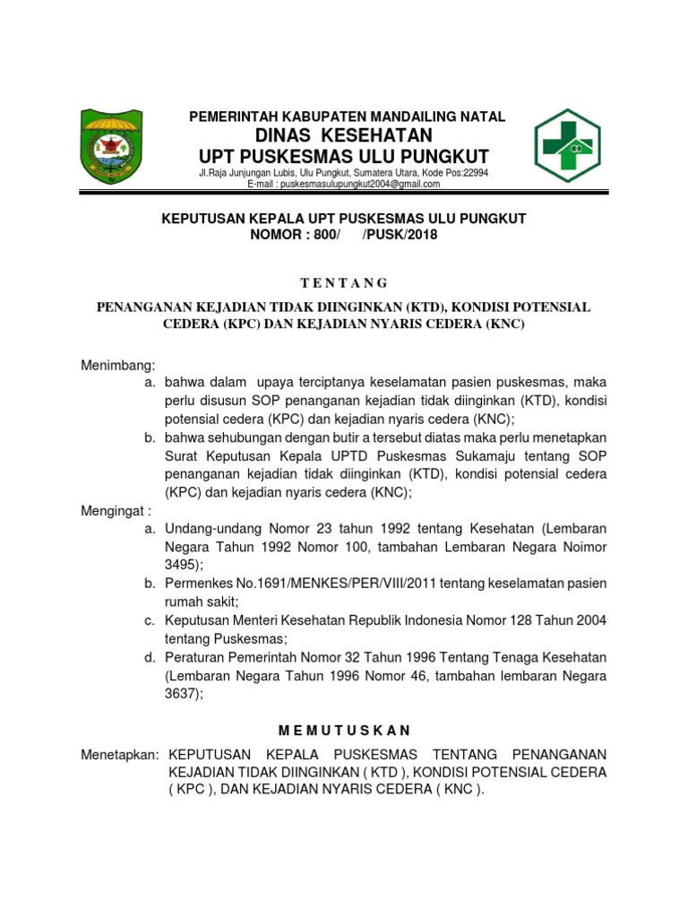SK Dan Sop Penanganan KTD, KTC, KPC, KNC | PDF