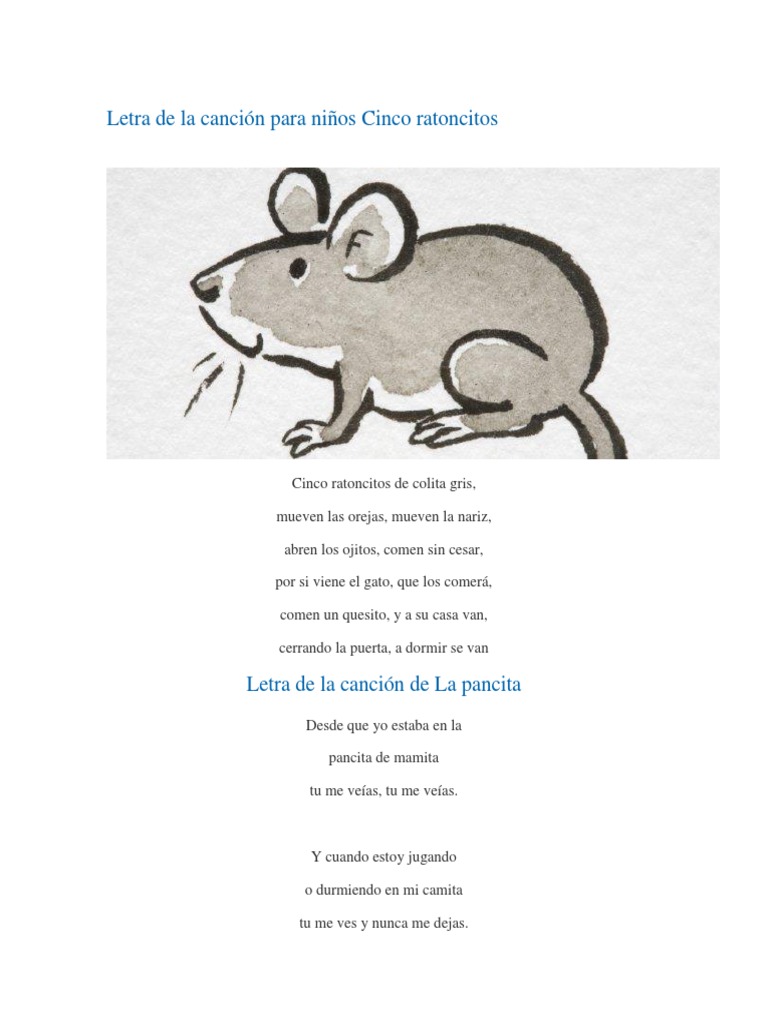 Letra de La Canción Para Niños Cinco Ratoncitos | Ocio