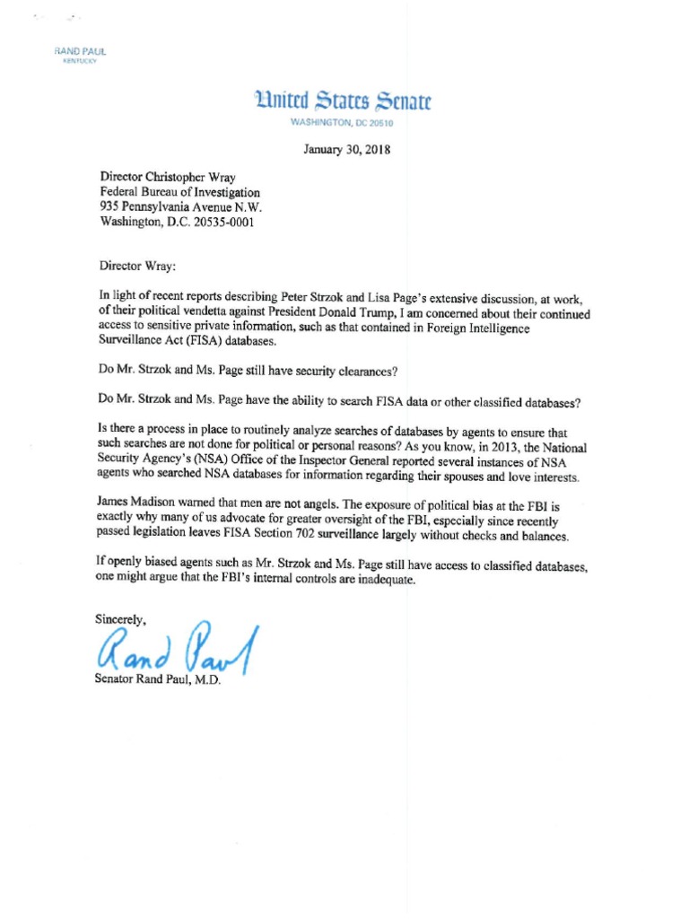 Letter to FBI and Response