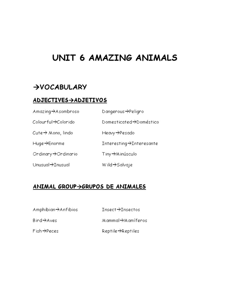 Unit 6 Amazing Animals 1 Eso | PDF | Adjetivo | Lingüística