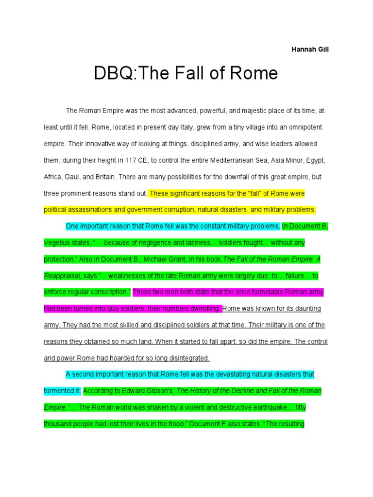 Hannah Gill - DBQ - The Fall of Rome | PDF | Roman Empire | Warfare