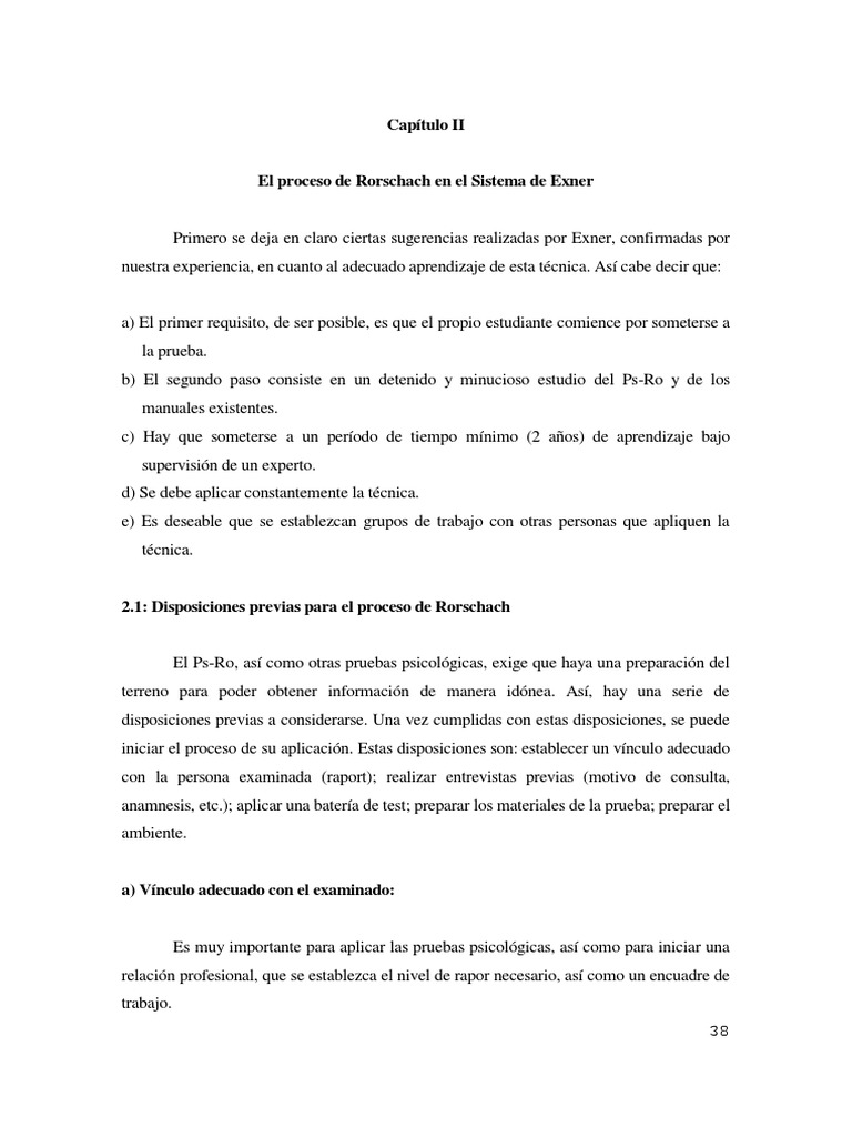 Cap. 2 Proceso Rorschach en Exner | PDF | Información | Sicología