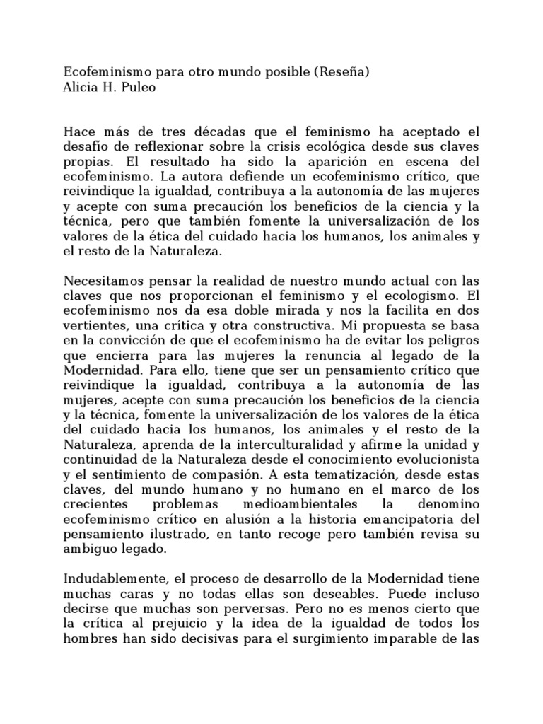 Ecofeminismo para Otro Mundo Posible - Alicia Puleo | PDF ...