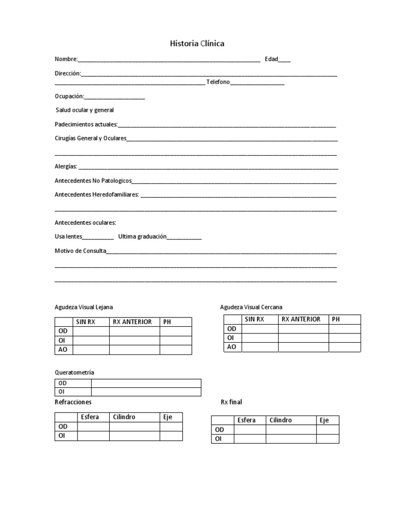 Historia Clínica Optometrica | PDF