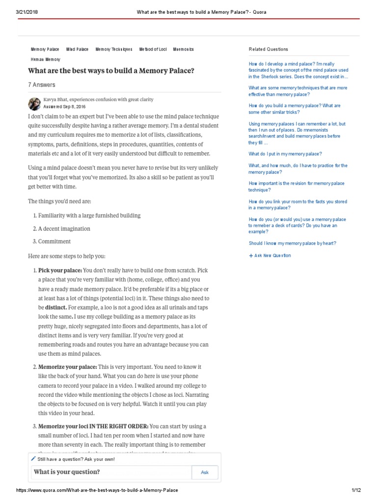 What Are The Best Ways To Build A Memory Palace | PDF | Memory ...