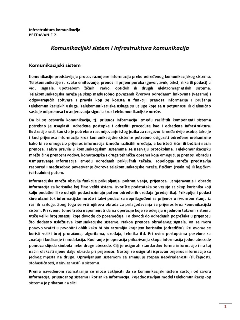 Komunikacijski Sistem I Infrastruktura Komunikacija | PDF