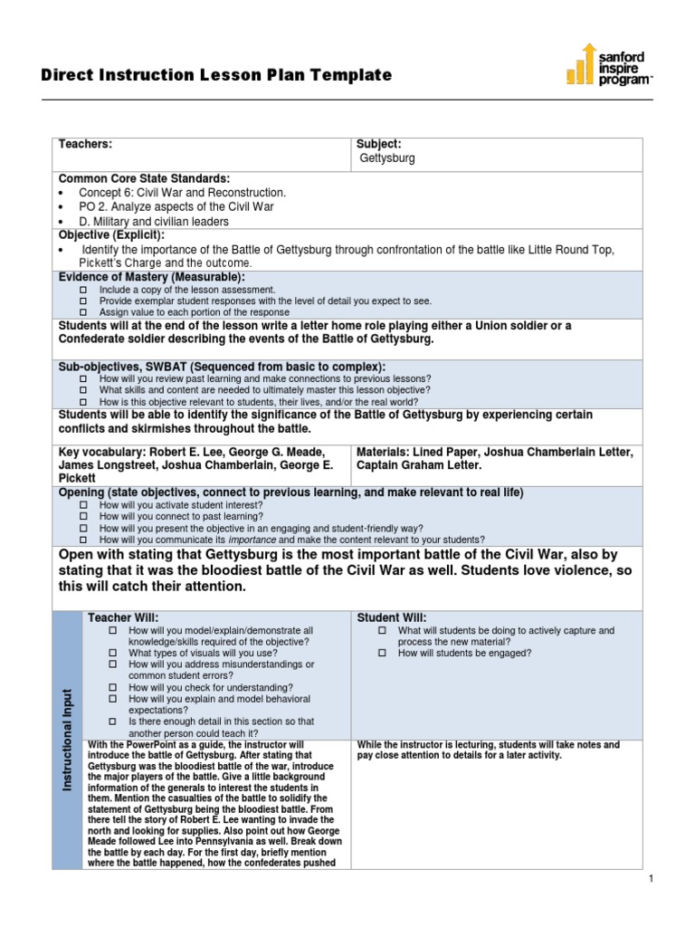 Gettysburg Lesson Plan | PDF | Battle Of Gettysburg | American Civil War