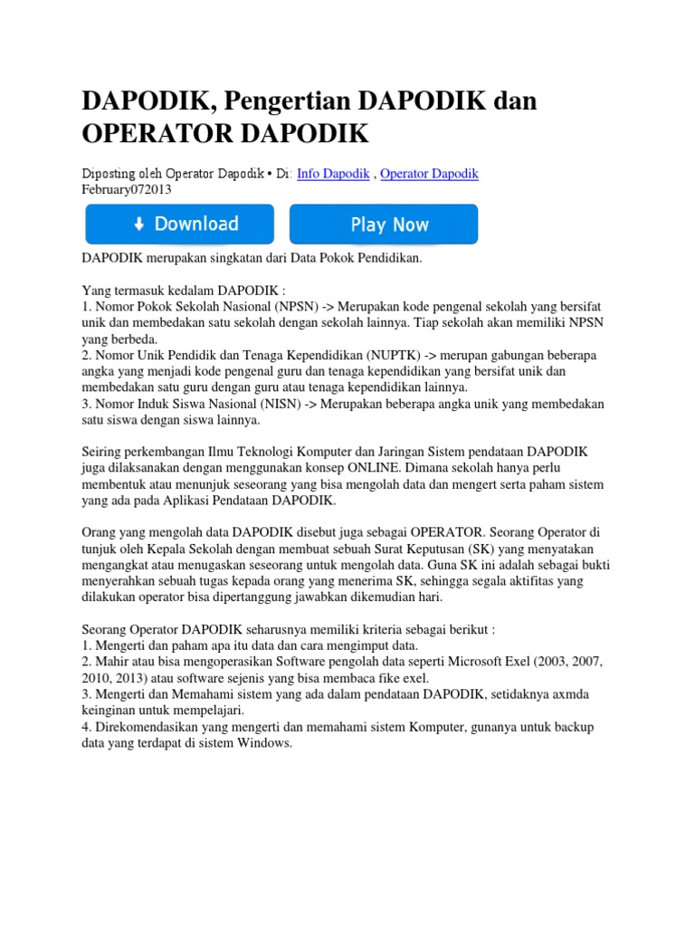 Pengertian dan Fungsi DAPODIK | PDF