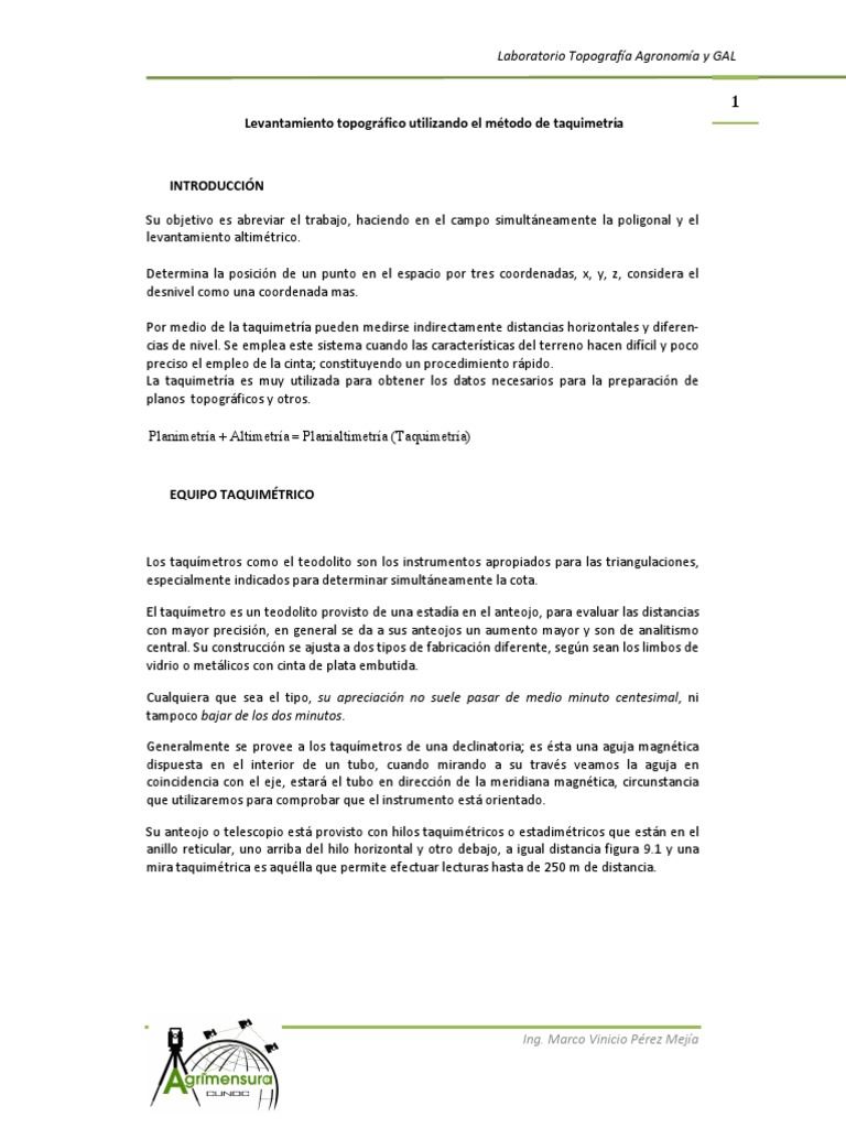 Metodo Taquimetrico | PDF | Topografía | Observación científica