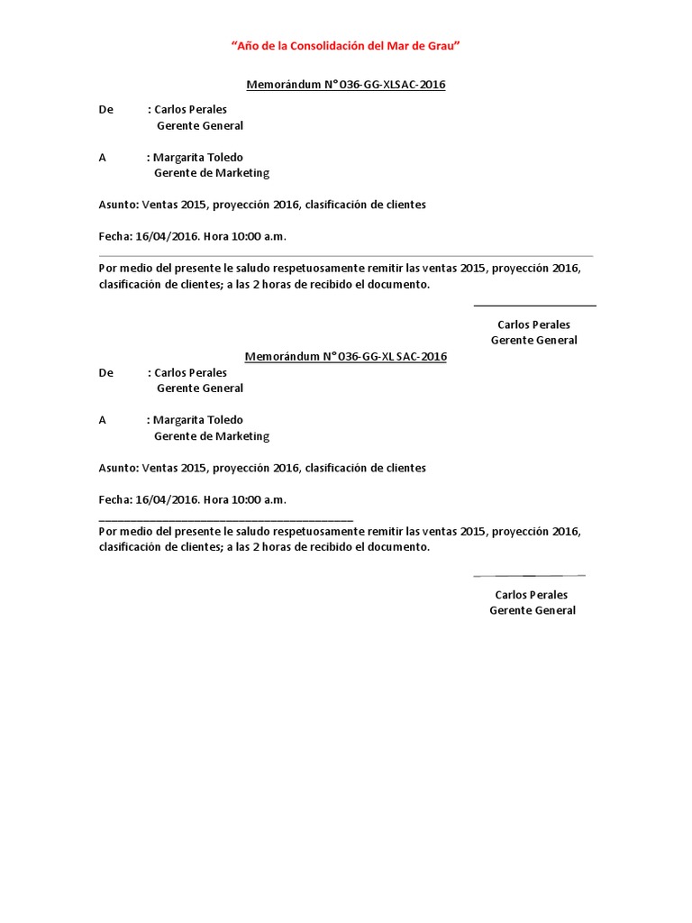 Ejemplo de Memorandum | Negocios | Marketing