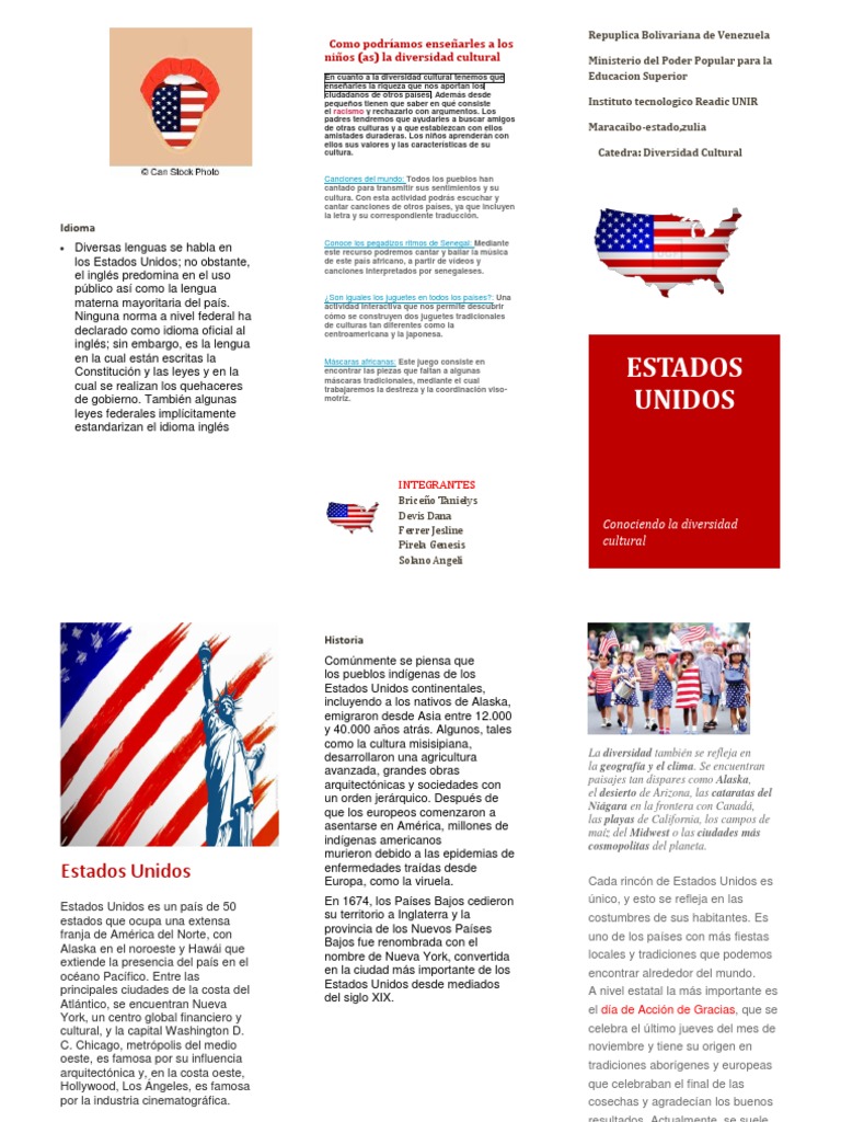 Folleto Estados Unidos para Niños | PDF | Américas | Los Estados Unidos