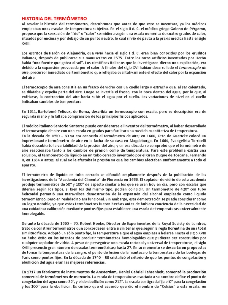 Evolución del Termómetro a lo Largo de la Historia | PDF | Temperatura ...