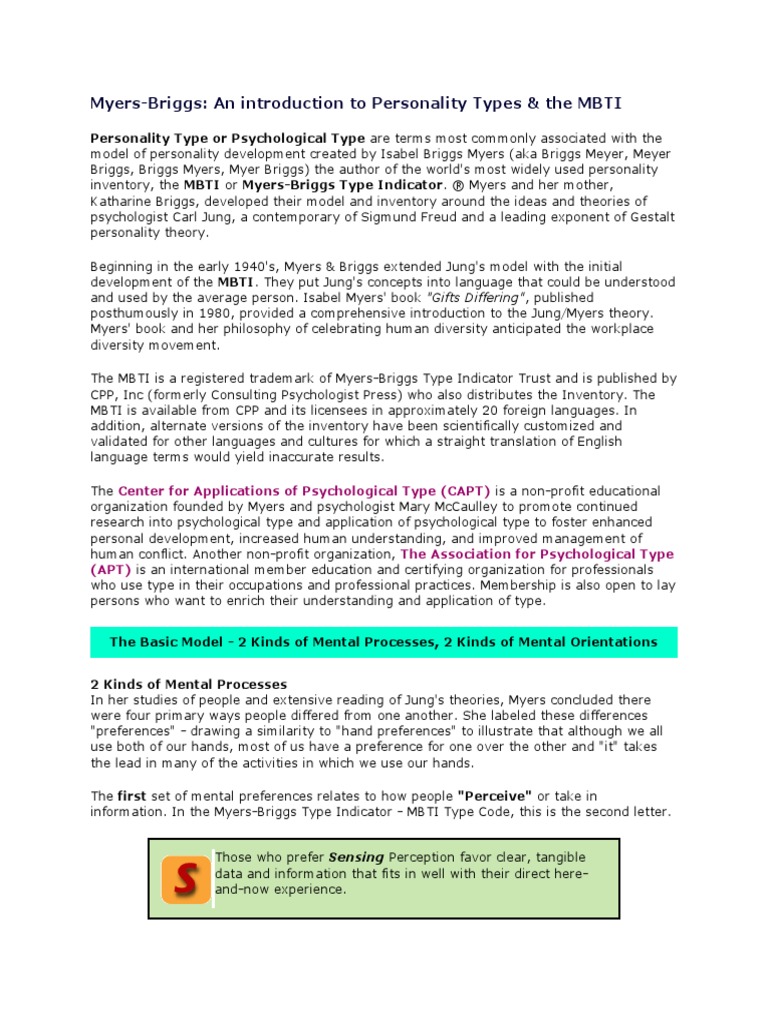 Myers Briggs Type Indicator | PDF | Extraversion And Introversion ...