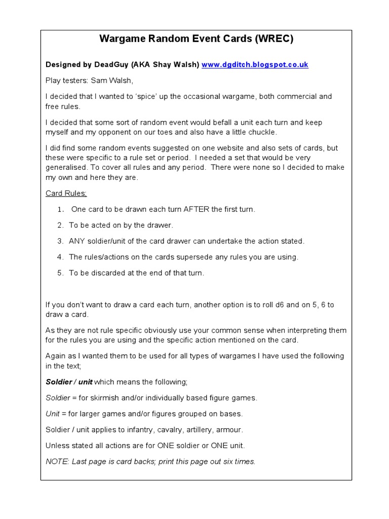 Wargame Random Event Cards (WREC) | PDF | Military | Military Science