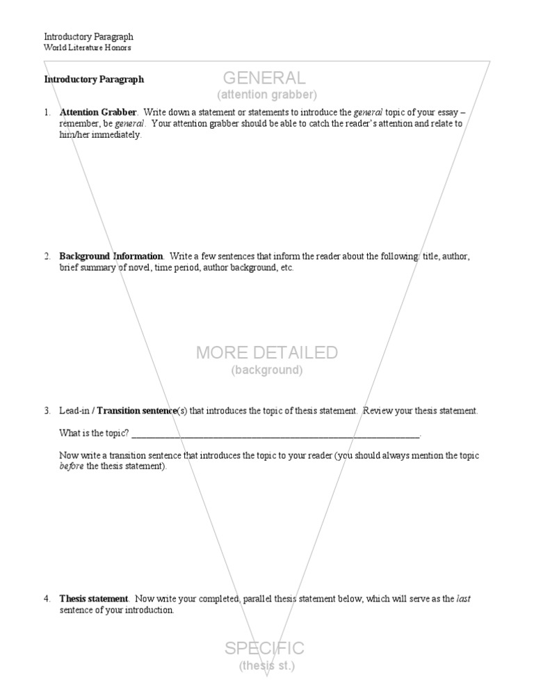 Intro Paragraph Worksheet | PDF