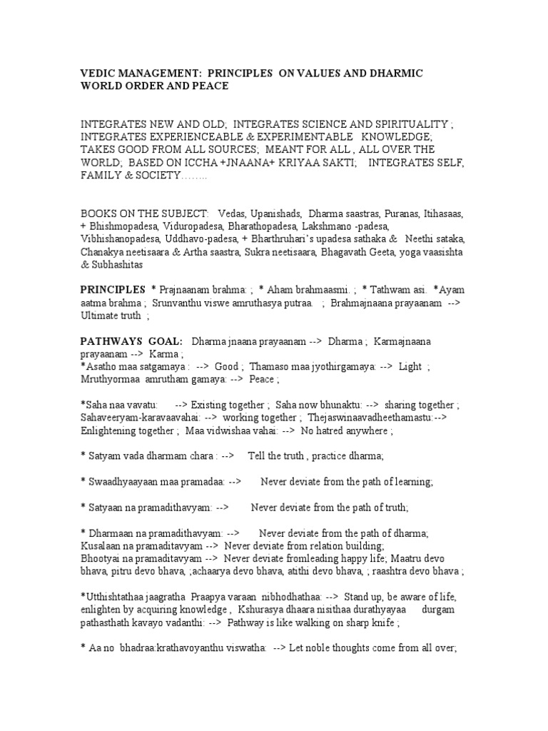 Vedic Management: Principles On Values and Dharmic World Order and ...