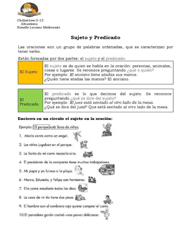 Sujeto y Predicado | PDF | Asunto (gramática) | Predicado (Gramática)