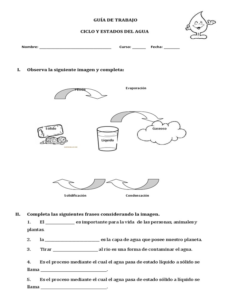 Guía de Trabajo_estados Del Agua y Ciclo Del Agua | El ciclo del agua ...