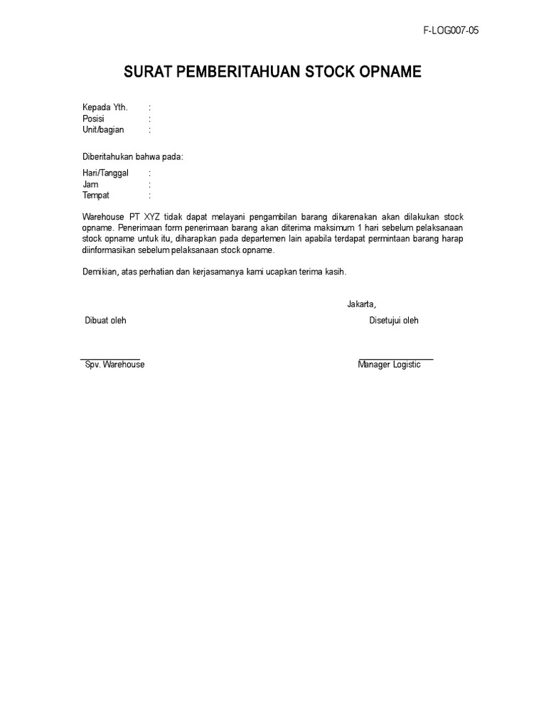 Surat Pemberitahuan Stock Opname