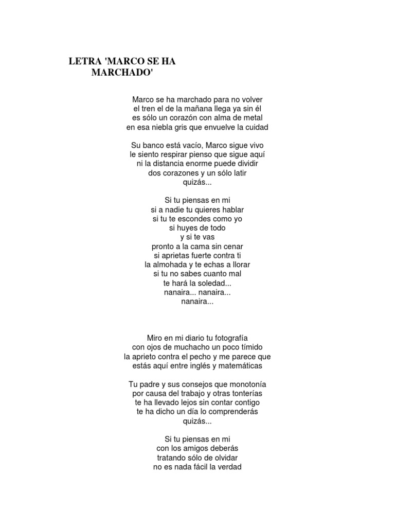 LETRA Marco Se Ha Marchado | PDF