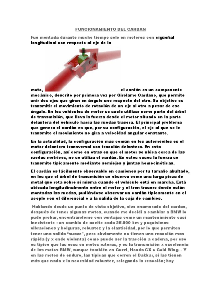 Funcionamiento Del Cardan | PDF | Eje | Transmisión (Mecánica)